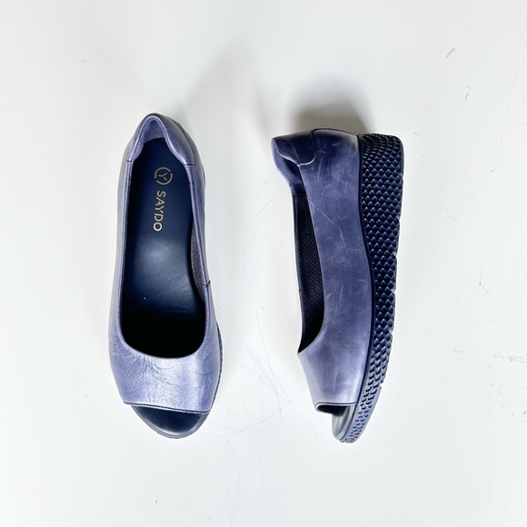 Saydo | Shoes | Saydo Navy Leather Peeptoe Comfort Wedges | Poshmark
